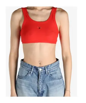 BASERANGE Ribbed Heart Cut-out Crop Top - Red
