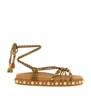 AQUAZZURA Leather Flat Sandals With Rope Detailing - Multicolor