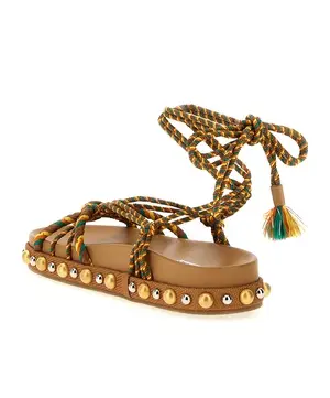 AQUAZZURA Leather Flat Sandals With Rope Detailing