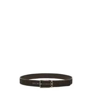 FERRAGAMO Geometric Buckle Belt - Morocco Nut Shell/black