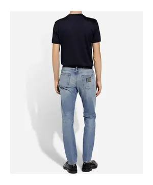 Dolce & Gabbana Logo Plaque Straight Leg Jeans - Gray
