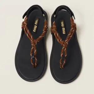 Miu Miu Cord Strap Flat Sandals - Tabacco