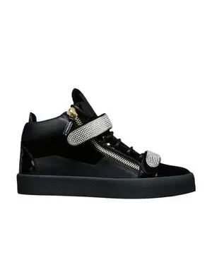 GIUSEPPE ZANOTTI High-top Sneakers With Diamond Embellished Velcro - Black