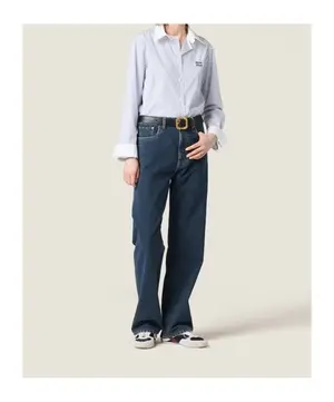 Miu Miu Flocked Denim Jeans - Blue