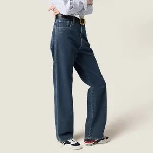 Miu Miu Flocked Denim Jeans - Blue
