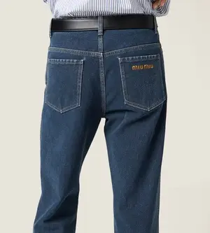 Miu Miu Flocked Denim Jeans - Blue
