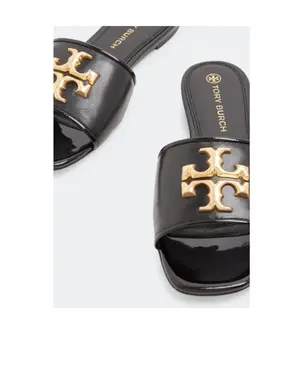 Tory Burch Eleanor Double T Logo Plaque Sandals - Black