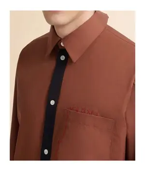 Marni Brown Cotton Poplin Shirt With Mending Logo - Maroon