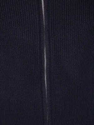 Soft Goat Zip-up High Collar Cardigan - Blue