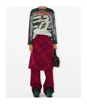 Burberry Checked Pleated Wool Trousers