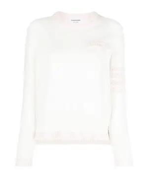 Thom Browne 4-bar Striped Crewneck Knitted Jumper - White