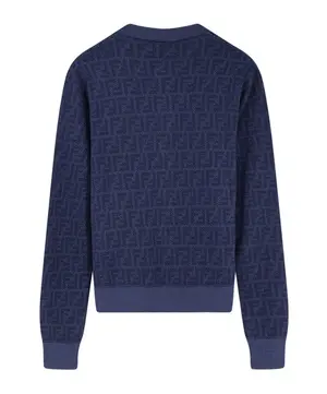 Fendi Ff Jacquard Crewneck Buttoned Cardigan - Blue