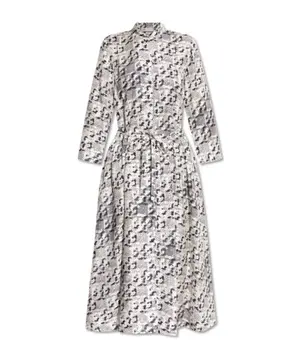 Tory Burch All-over Printed Maxi Dress With Drawstring Waist - Gray