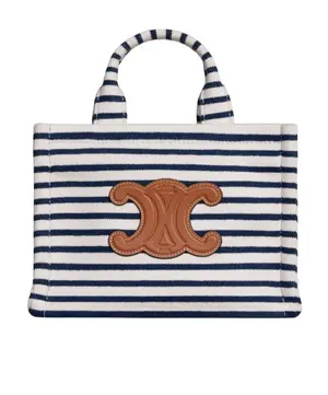 CELINE Celine Mini Cabas Thais In Striped Textile And Calfskin