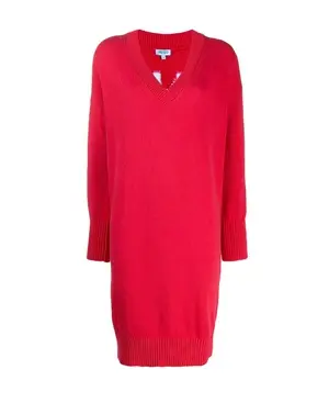Kenzo V-neck Logo Knit Dress - Red