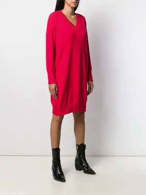Kenzo V-neck Logo Knit Dress - Red