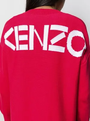 Kenzo V-neck Logo Knit Dress - Red
