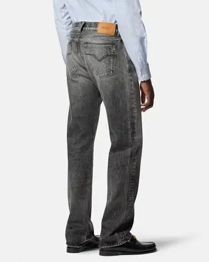 Versace Logo Patch Loose Jeans - Grey