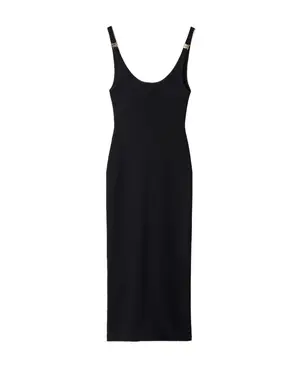 Miu Miu Sleeveless Ribbed-knit Midi Dress With Logo Detail