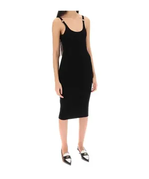 Miu Miu Sleeveless Ribbed-knit Midi Dress With Logo Detail