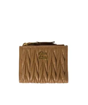 Miu Miu Logo Plaque Zipped Wallet - Caramel