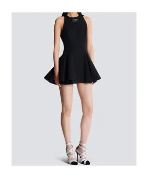 Balmain Flared Pleated Grain De Poudre Dress