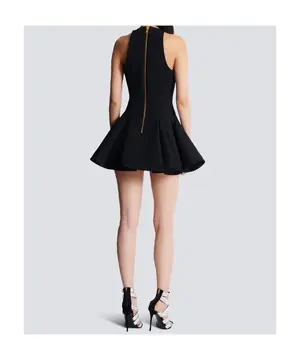Balmain Flared Pleated Grain De Poudre Dress