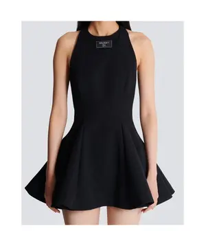 Balmain Flared Pleated Grain De Poudre Dress