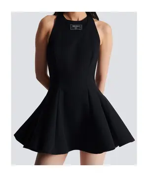 Balmain Flared Pleated Grain De Poudre Dress