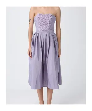 Elisabetta Franchi Strapless Floral Applique Dress - White
