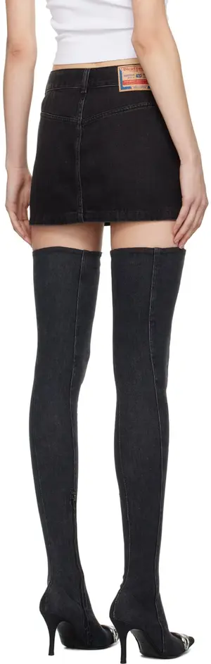 DIESEL® De-ron Logo Patch Denim Mini Skirt - Black