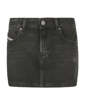 DIESEL® De-ron Logo Patch Denim Mini Skirt - Black