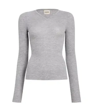 Khaite Tania Ribbed V-neck Long Sleeve Top - Mercury