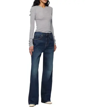 Khaite Tania Ribbed V-neck Long Sleeve Top - Mercury