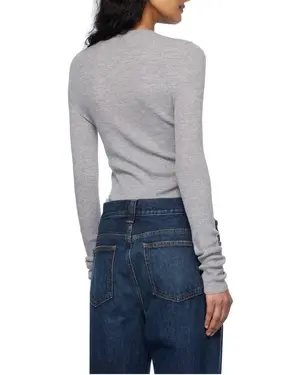 Khaite Tania Ribbed V-neck Long Sleeve Top - Mercury