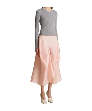 Khaite Tania Ribbed V-neck Long Sleeve Top - Mercury