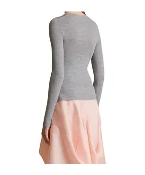 Khaite Tania Ribbed V-neck Long Sleeve Top - Mercury