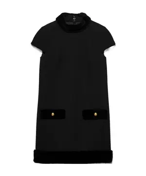 Prada High Neck Mini Dress With Sheepskin Trim - Black