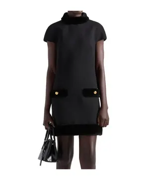 Prada High Neck Mini Dress With Sheepskin Trim