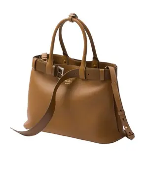 Prada Open-top Belted Handbag - Camel
