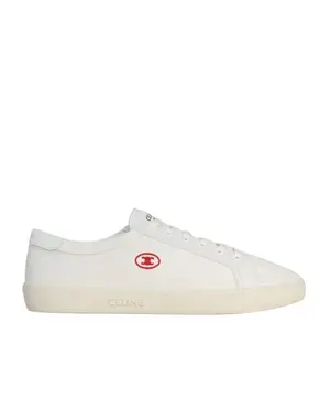 Celine Lou Low Lace-up Sneaker With Triomphe In Canvas And Calfskin - White