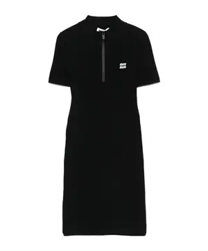 Miu Miu Short-sleeved Ribbed Mini Dress With Half-zip