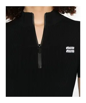 Miu Miu Short-sleeved Ribbed Mini Dress With Half-zip