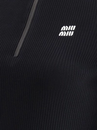 Miu Miu Short-sleeved Ribbed Mini Dress With Half-zip