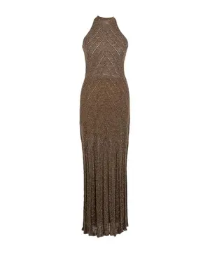 TWINSET Pointelle Knit Maxi Dress With Metallic Threads
