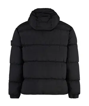 Stone Island Logo Patch Hooded Puffer Jacket - Black