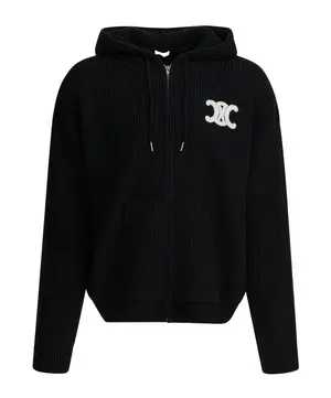 Celine Ribbed Wool Hooded Cardigan - Black