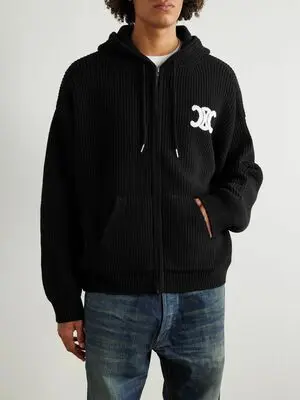 Celine Ribbed Wool Hooded Cardigan