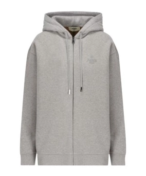 Fendi Logo Embroidered Zip-up Drawstring Hoodie - Grey