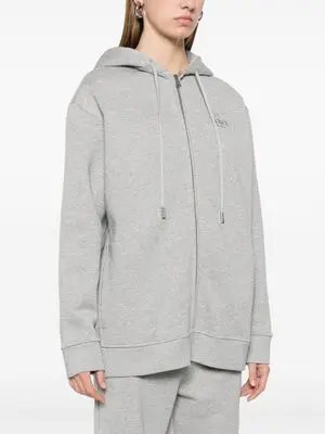 Fendi Logo Embroidered Zip-up Drawstring Hoodie - Grey